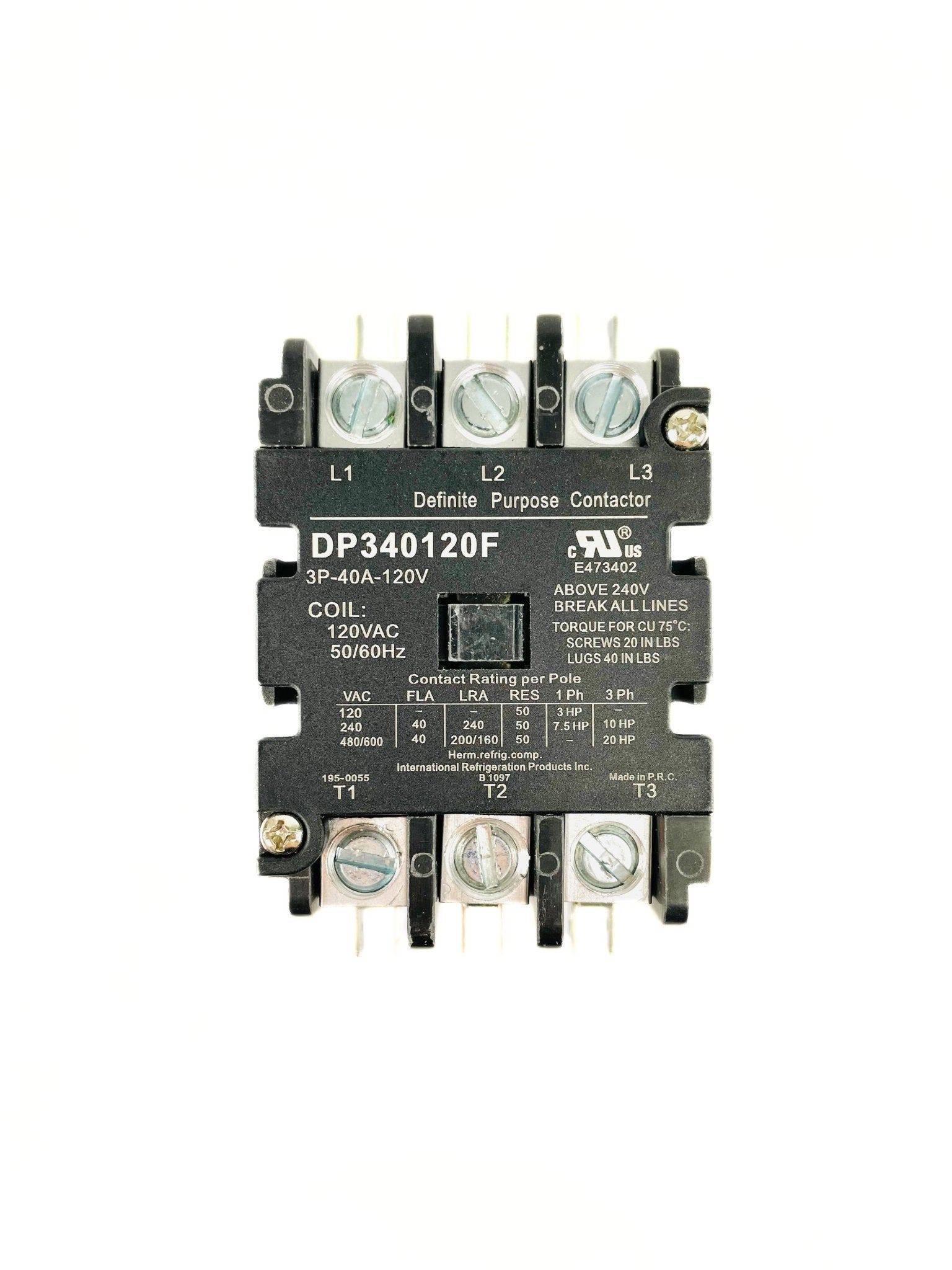 IRP 3 Pole 40 Amp 120V Definite Purpose Contactor DP340120F